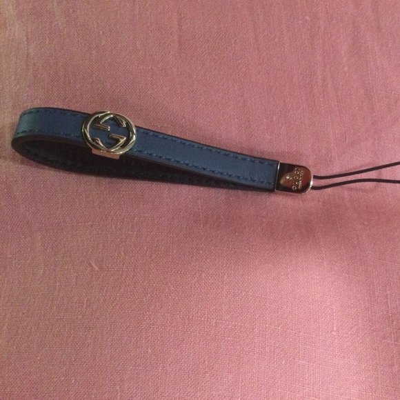 Gucci | Accessories | Gucci Gold Blue Leather Phone Strap Brand New ...